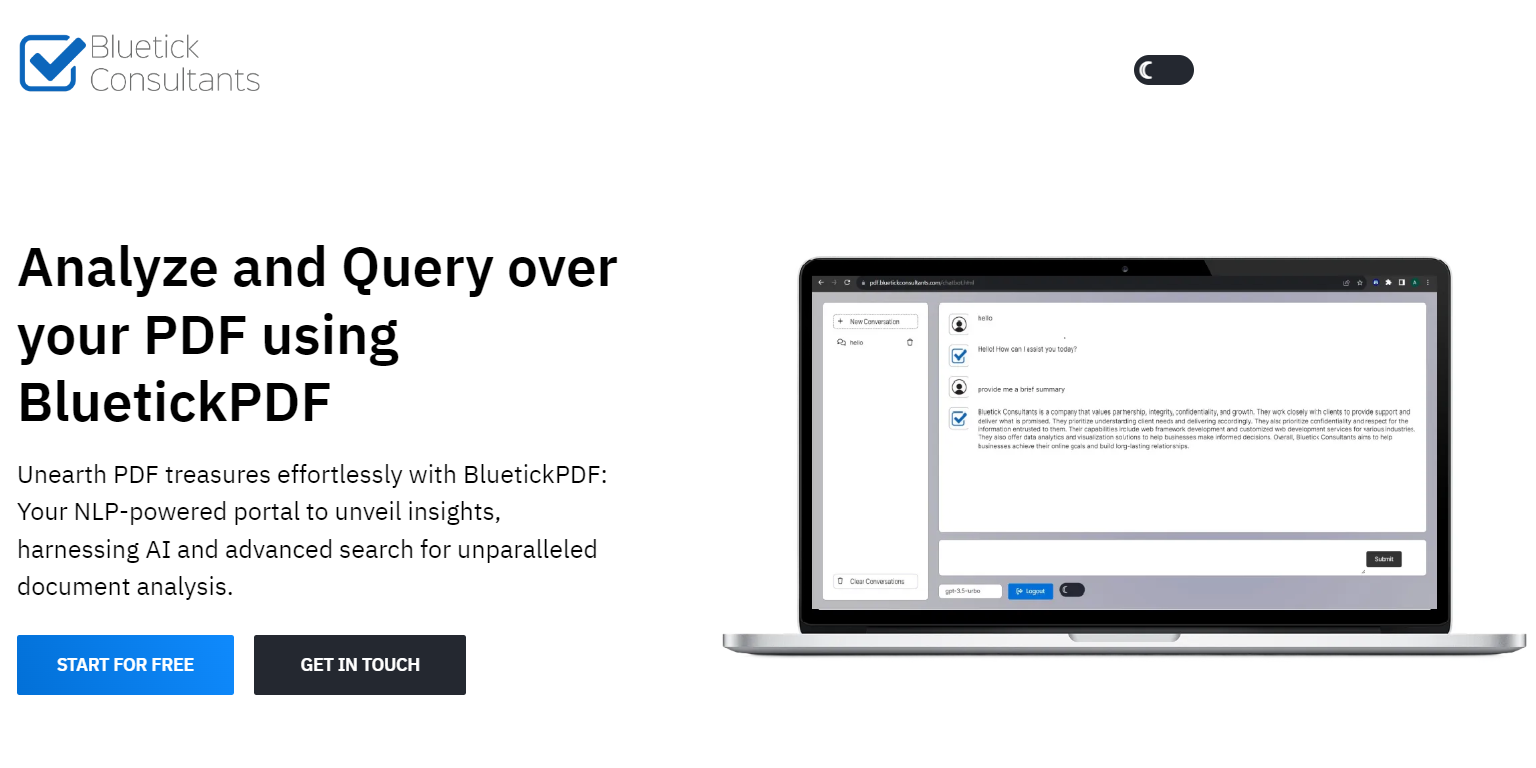 BluetickPDF - Analyze and Query over your PDF and Ebooks | SaaS AI Tools