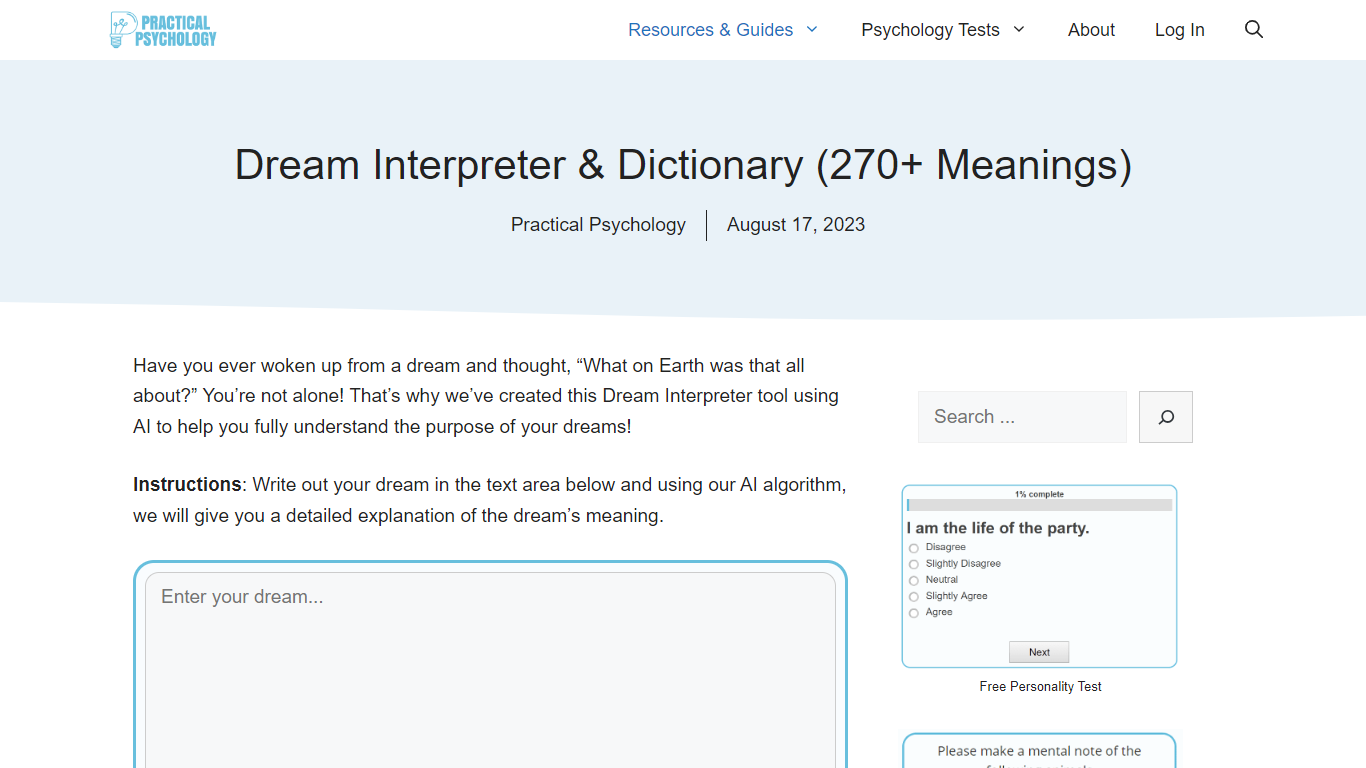 Dream Interpreter & Dictionary | SaaS AI Tools