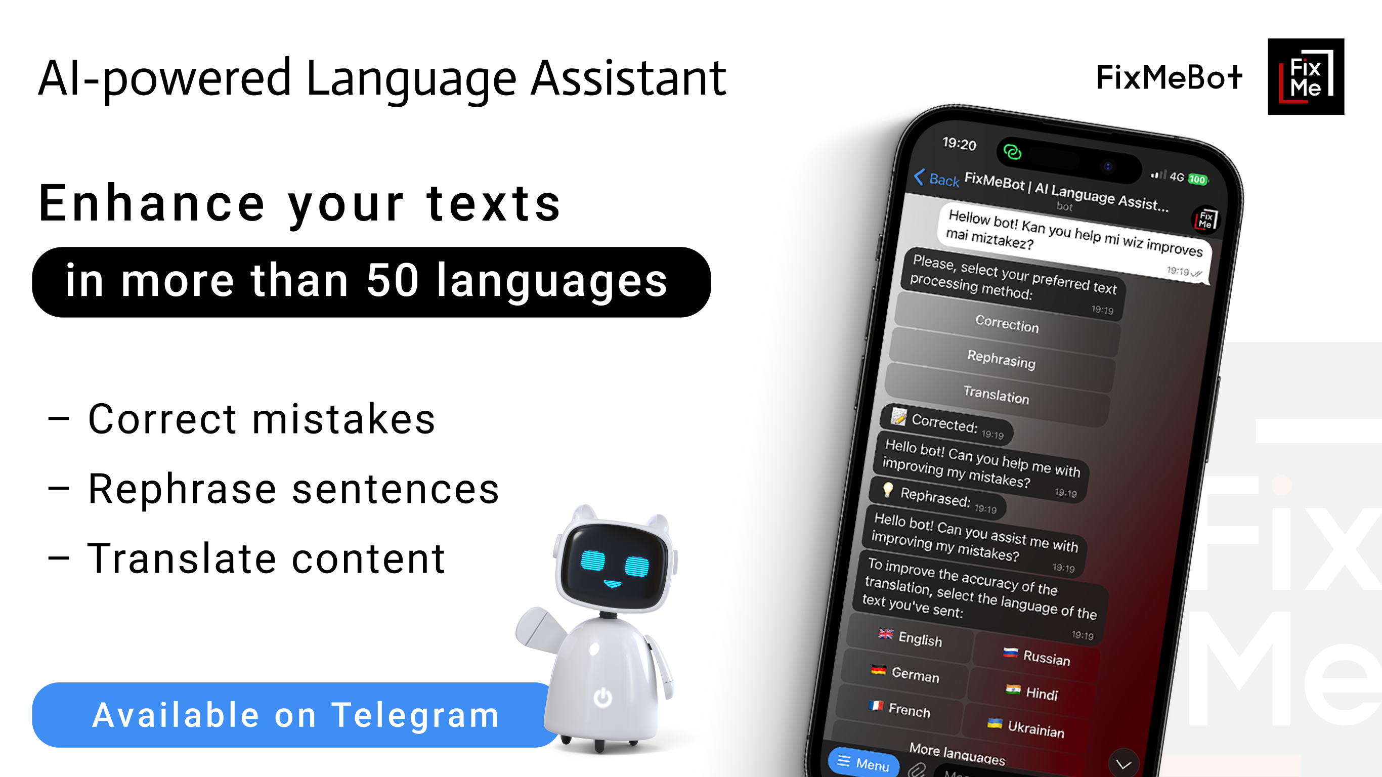 FixMeBot - AI-powered Language Assistant | SaaS AI Tools