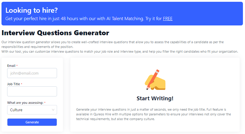 Interview Questions Generator by Qureos | SaaS AI Tools
