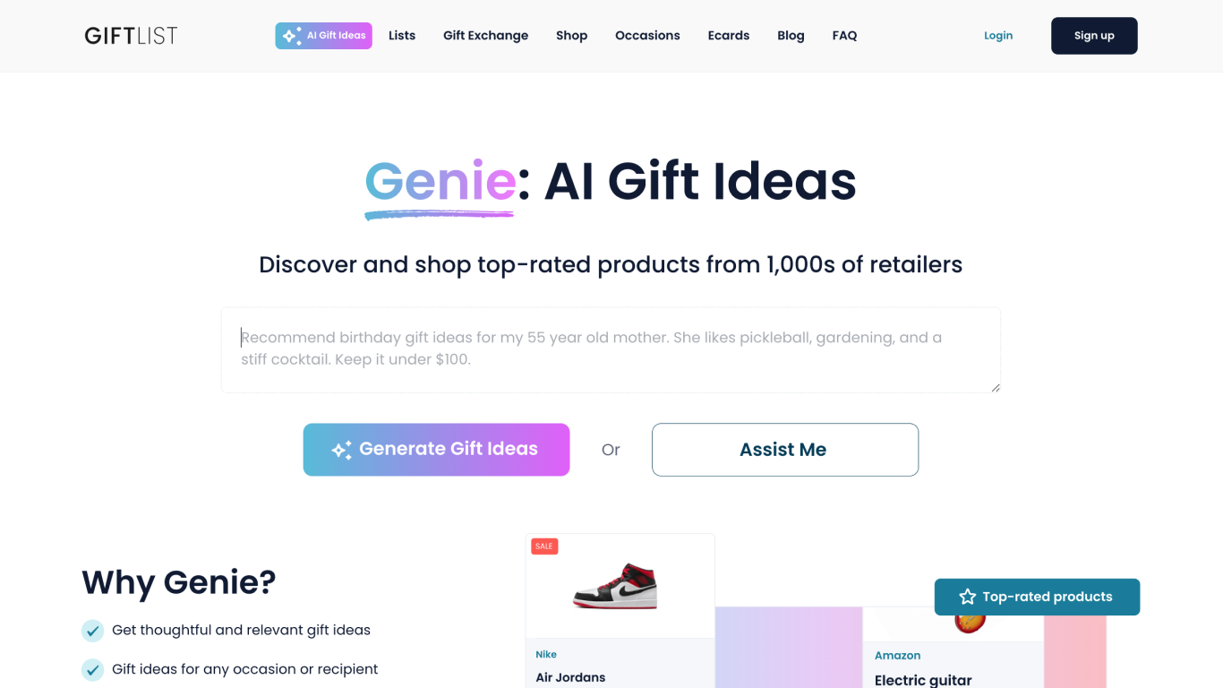 GiftList Genie: AI-Powered Gift Ideas Generator | SaaS AI Tools